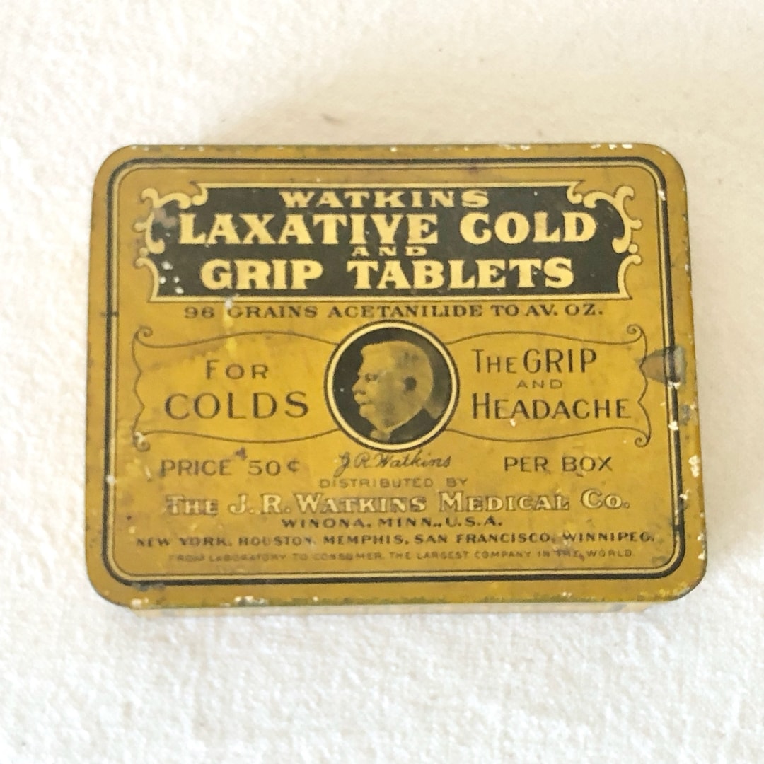 Antique Watkins Laxative Gold and Grip Tablets Tin - Apothecary Display ...