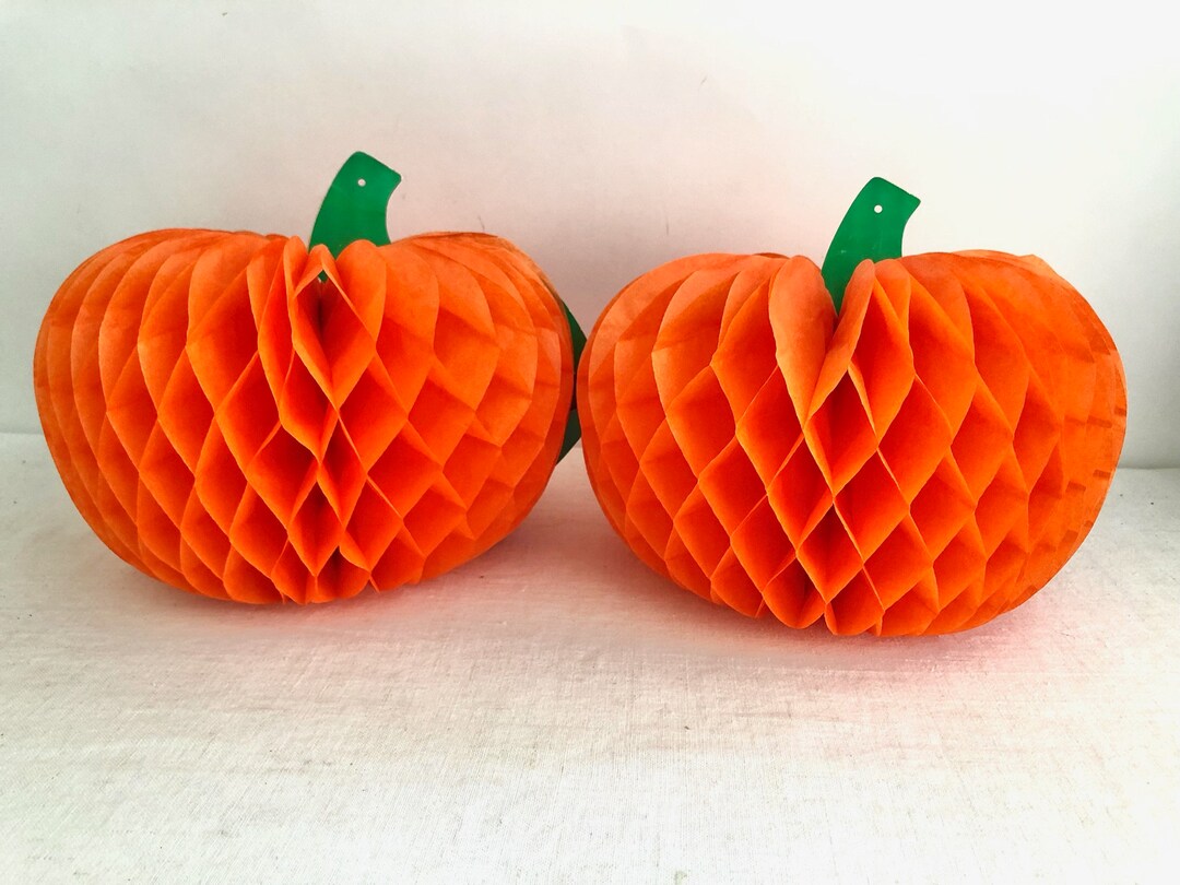 Vintage Beistle Honeycomb Orange Paper Halloween Pumpkins Lot of 2 ...