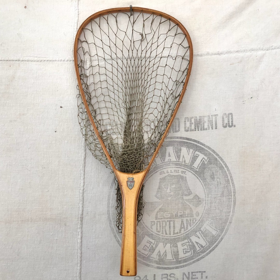 Vintage Ed Cummings Trout Wood Frame Fishing Net With Cotton Netting ...