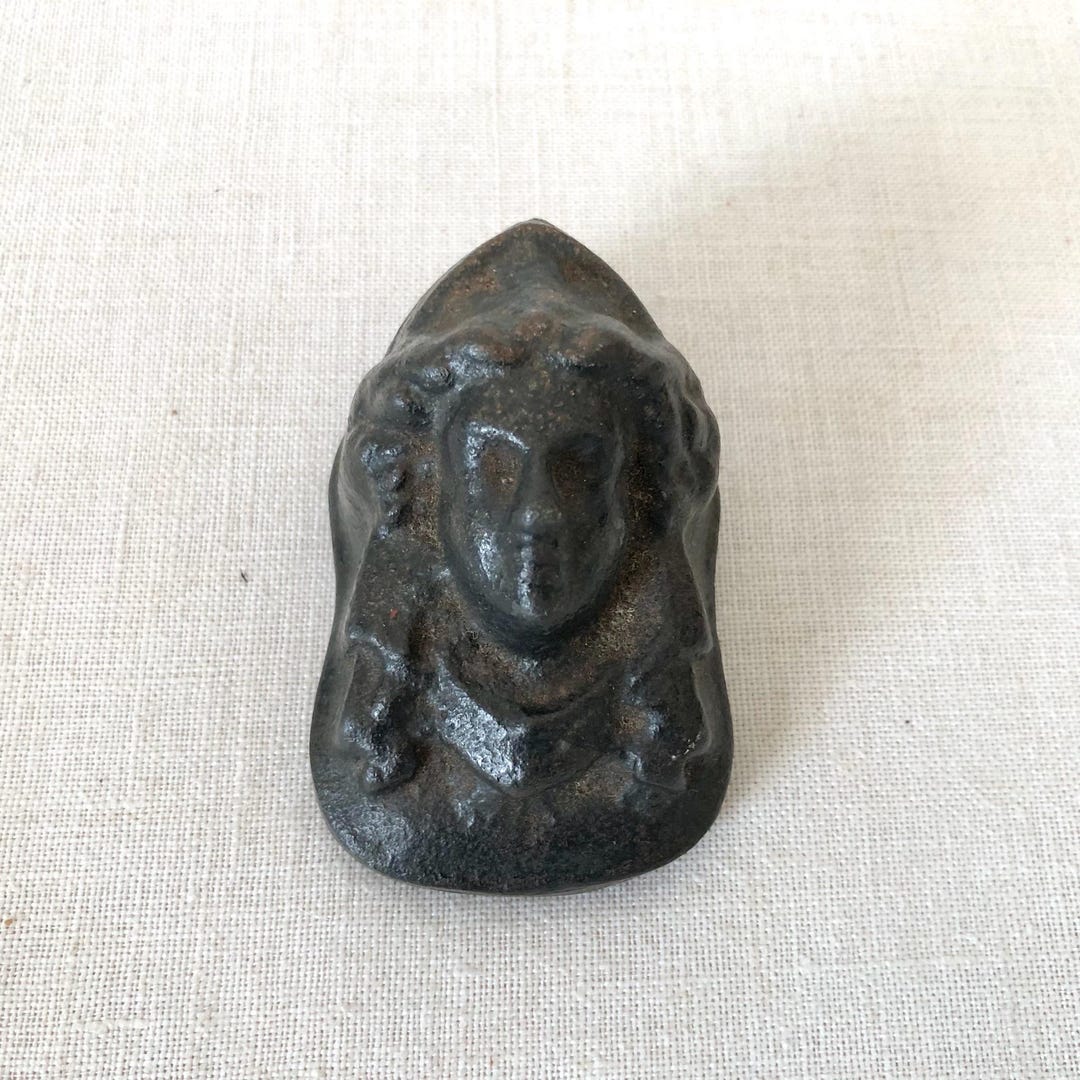 Vintage Face Cast Iron Figure - Small Female Mask Figurine - Cast Iron ...