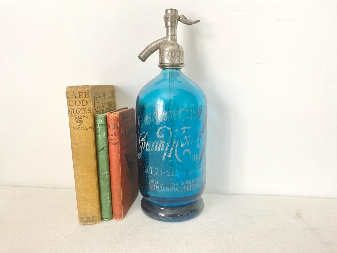 Antique Blue Glass Seltzer Bottle - Argentina Siphon Soda Spring Water ...