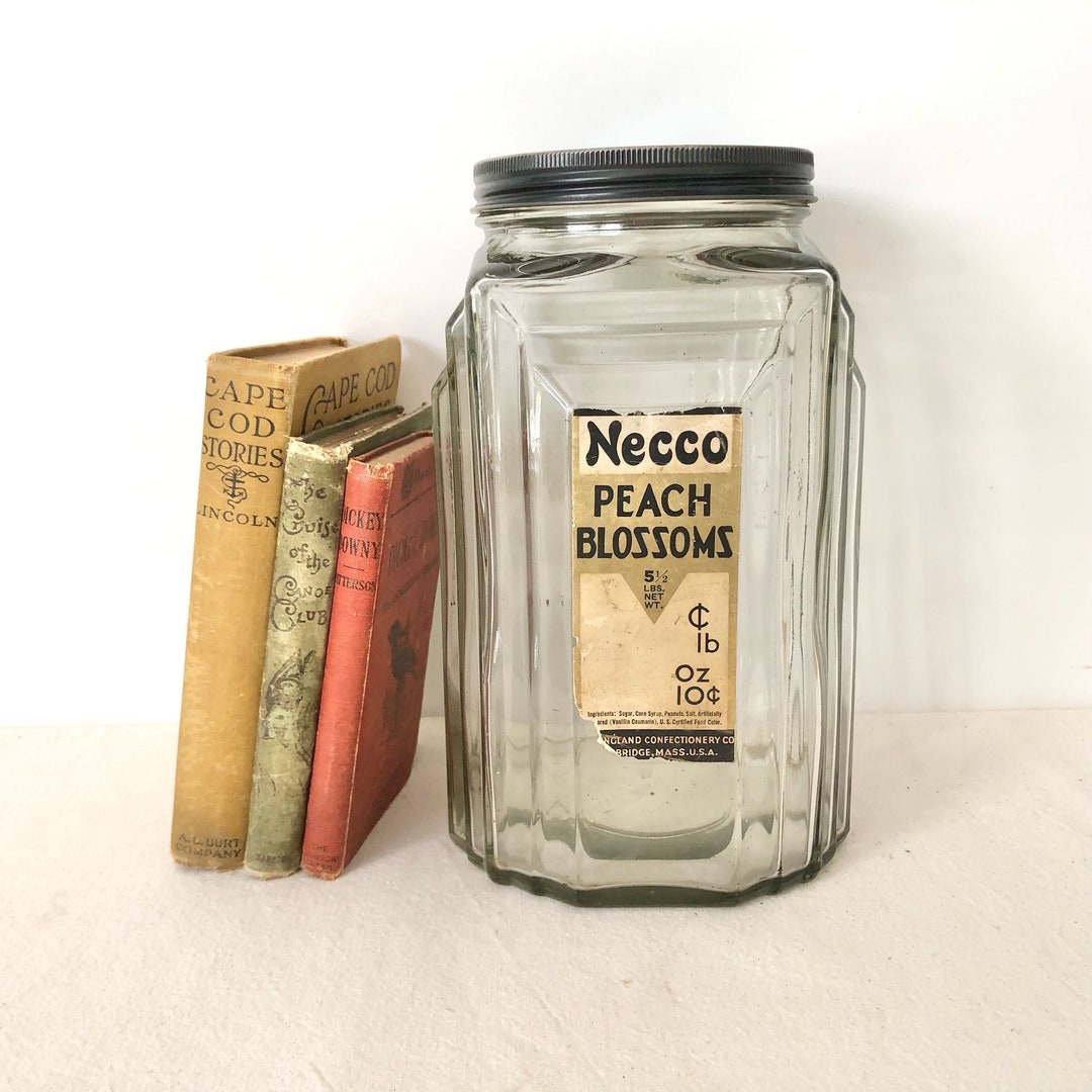 Vintage Necco Glass Candy Jar With Original Tin Lid and Paper Label ...