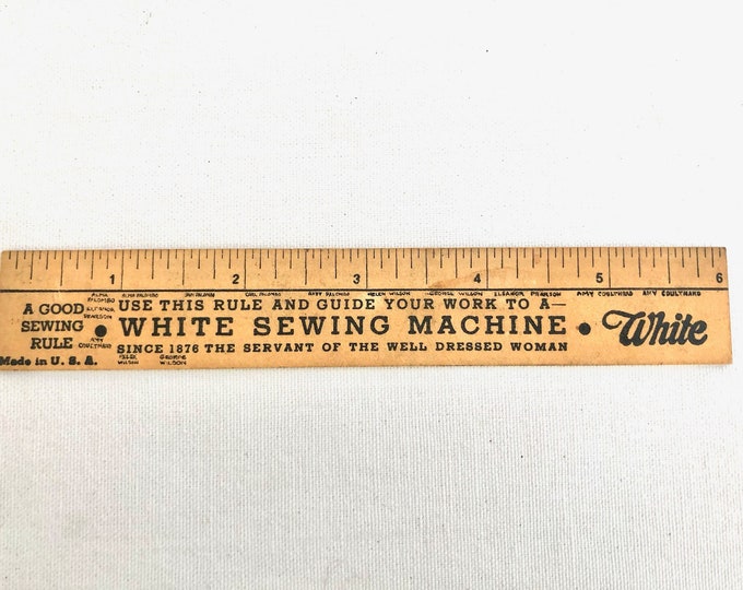 Advertising Sewing Machine Wood Ruler - Vintage White Sewing Machine ...