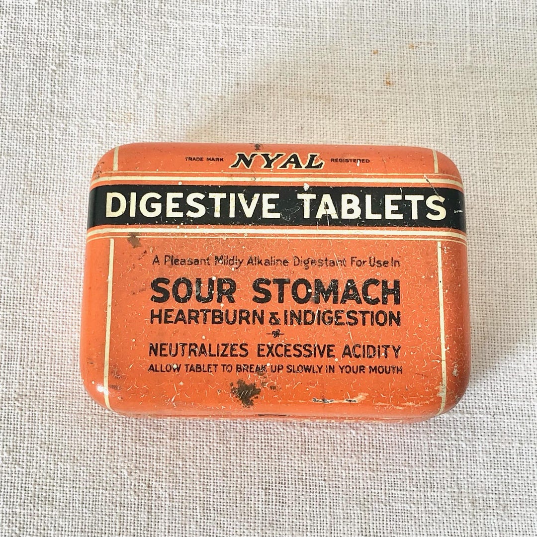 Vintage 1940s Nyal Digestive Tablets Sour Stomach Tin - Old Medical ...