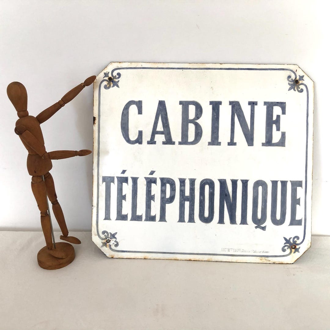 Vintage Porcelain French Telephone Sign - Cabine Telephonique Sign - Etsy