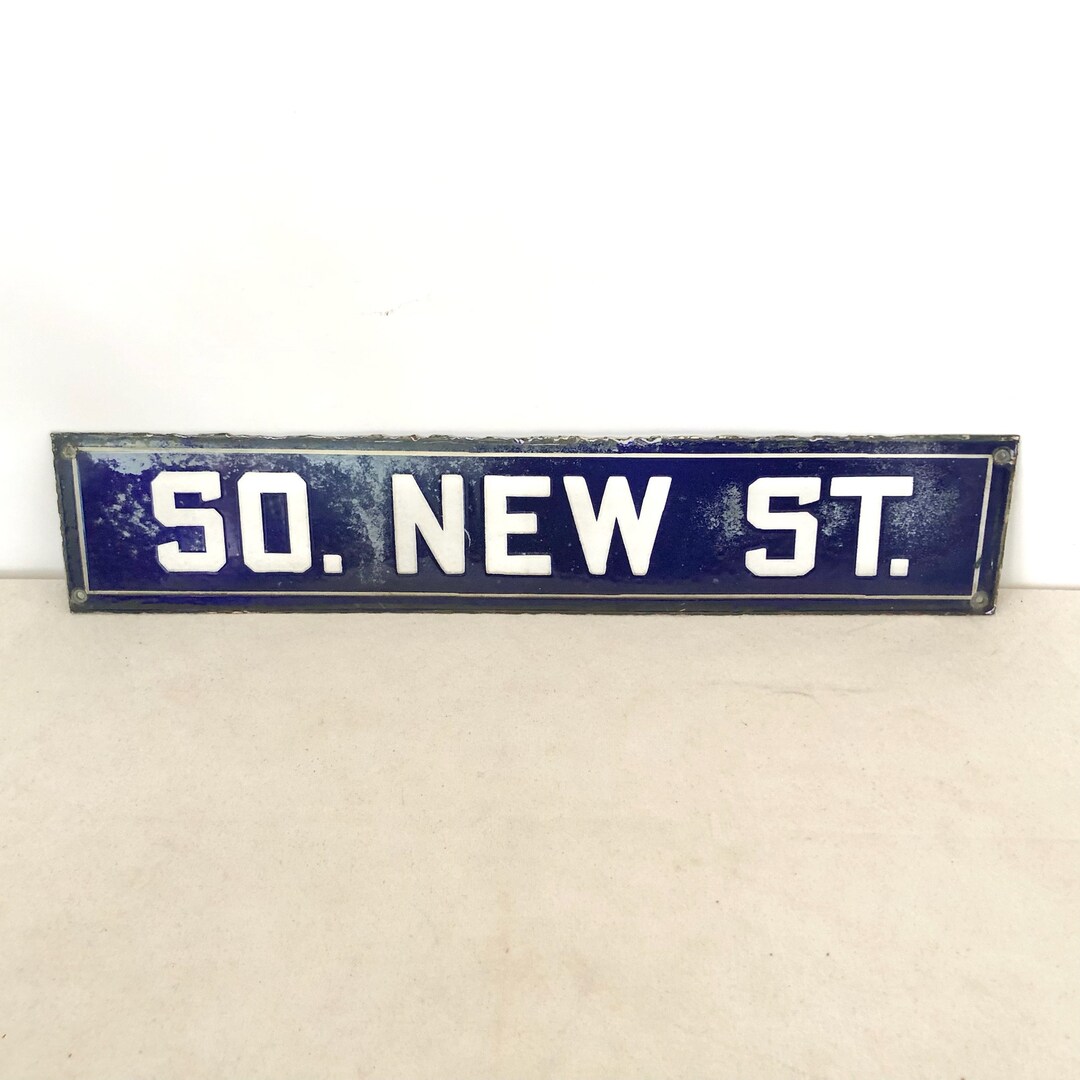 Vintage Porcelain Street Sign - SO. NEW ST Blue and White Enamel Sign ...