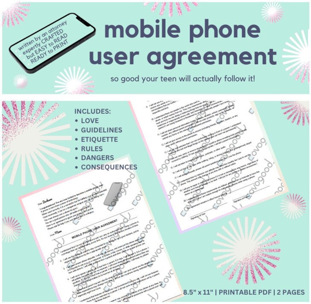 Parent Teen Cell Phone Contract | Mobile Phone User Agreement | INSTANT ...