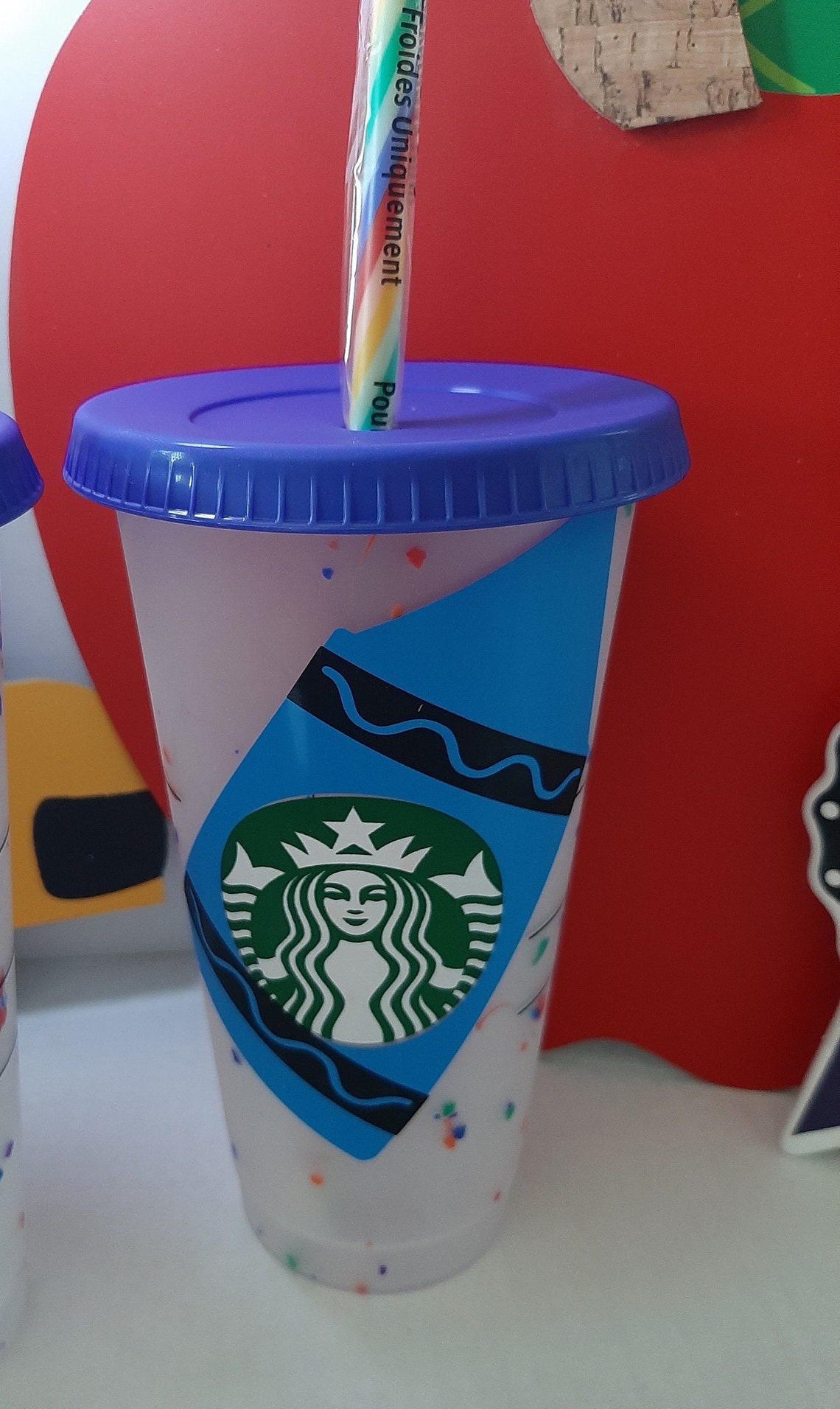 Starbucks Confetti Color Changing Reusable blue Crayon Teacher Cup - Etsy