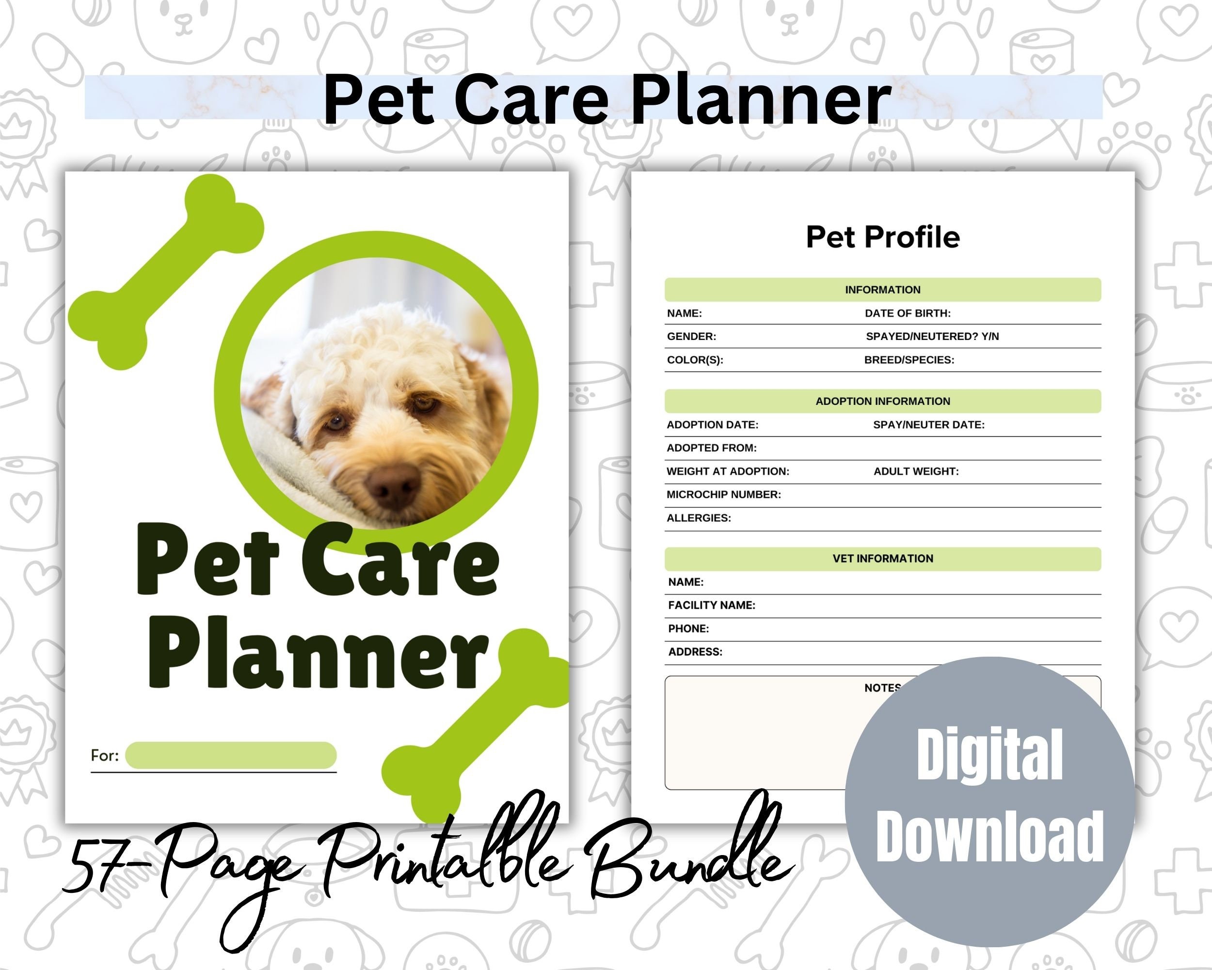 Pet Care Planner Digital Journal Checklist Diary Notebook - Etsy
