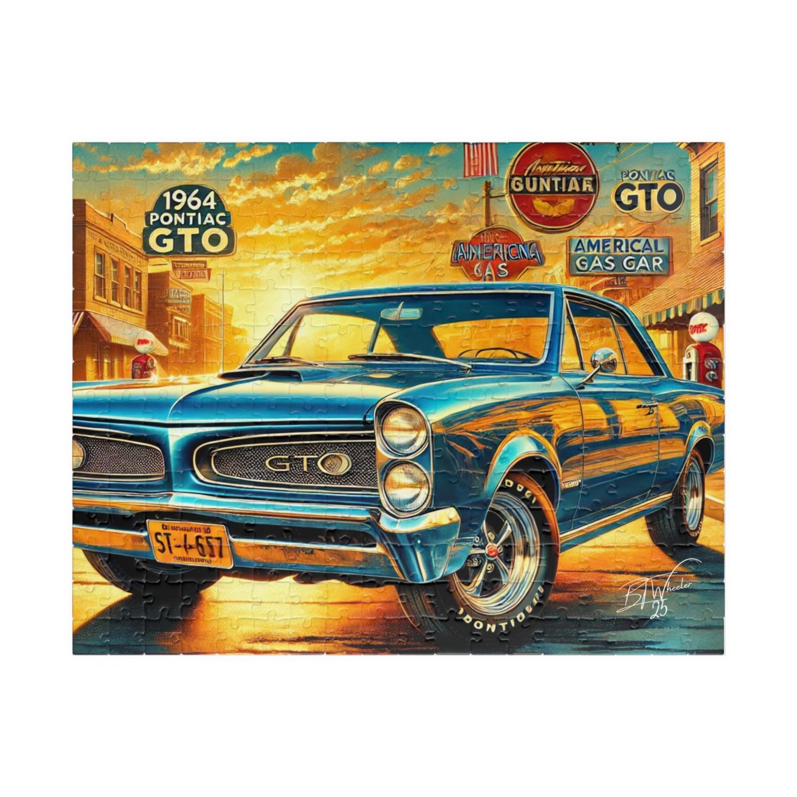 1964 Pontiac GTO Muscle Car Americana Scene, Metallic Blue, Chrome ...