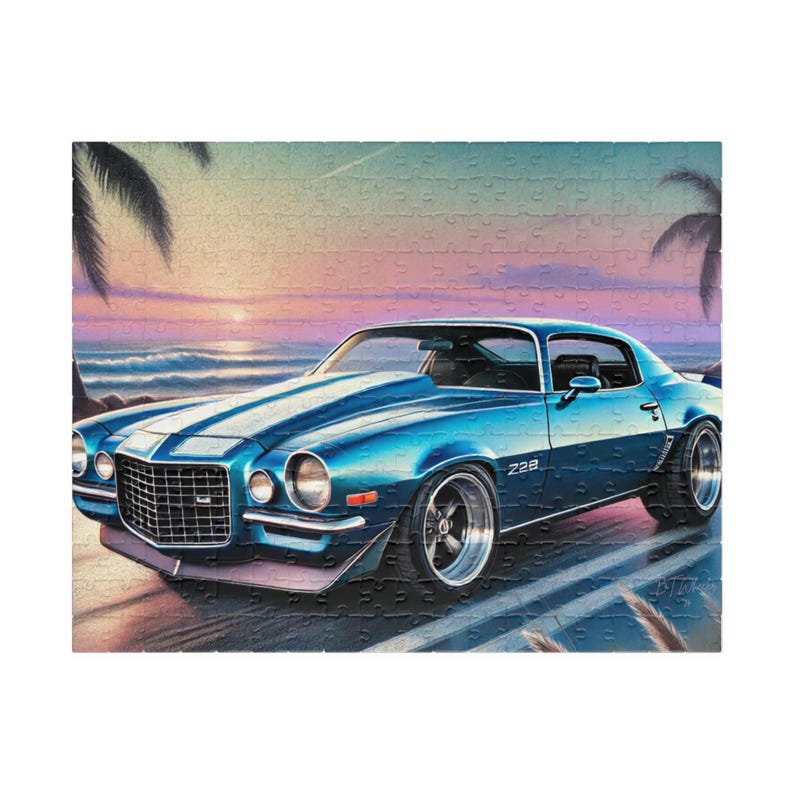 Puzzle, 1970 Chevrolet Camaro Z28 Hotrod Pastel Artwork, Metallic Blue ...