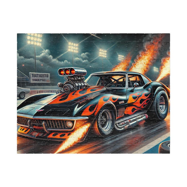 Puzzle, 1970 Chevrolet Corvette C3 Hotrod Drag Racing Scene, Flames ...