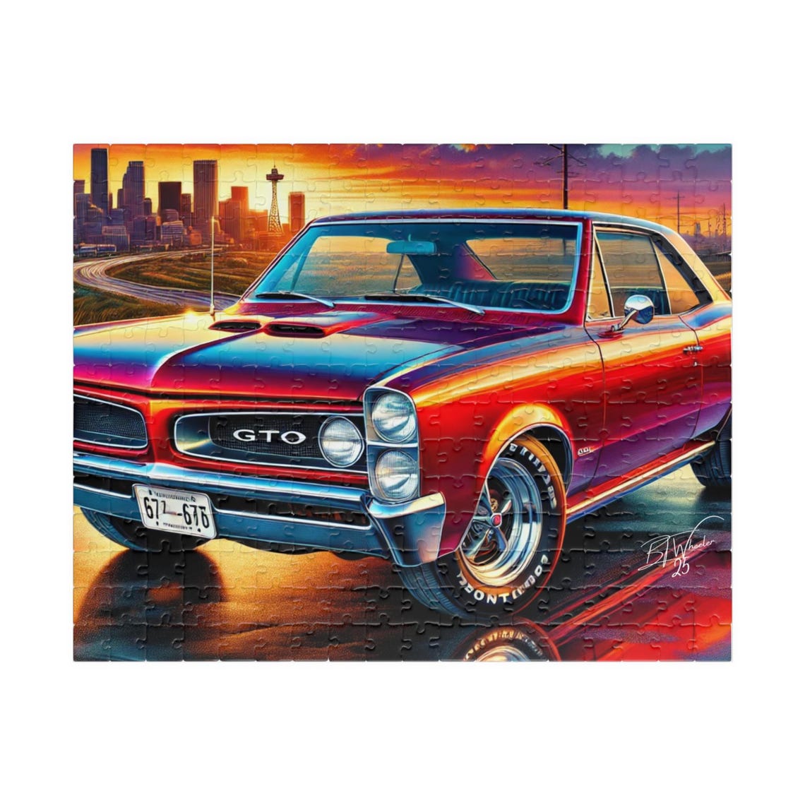 1965 Pontiac GTO Red Car With City Skyline, Classic Car Lover Gift ...