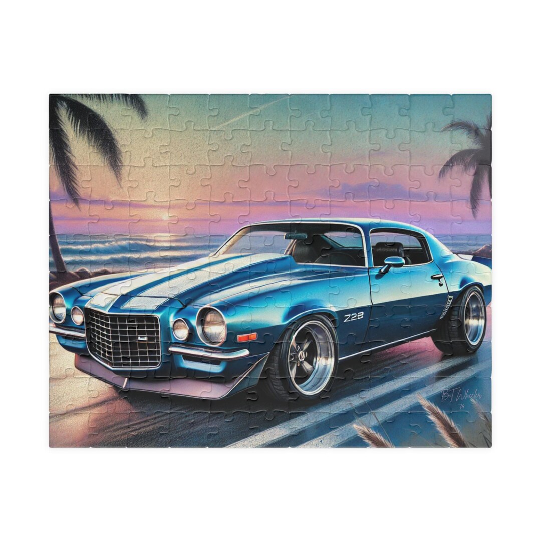 Puzzle, 1970 Chevrolet Camaro Z28 Hotrod Pastel Artwork, Metallic Blue ...