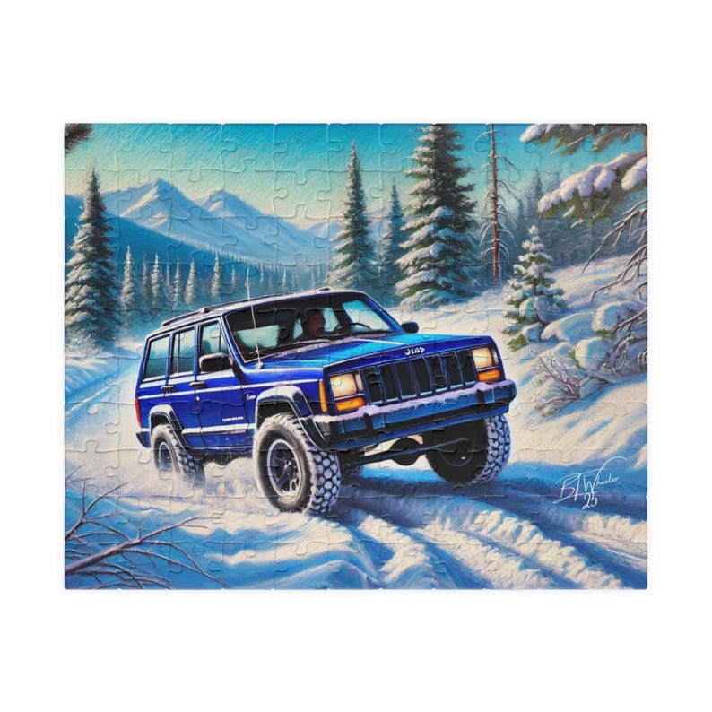 Deep Blue Jeep Cherokee XJ Winter Adventure Jigsaw Puzzle, Off-road ...