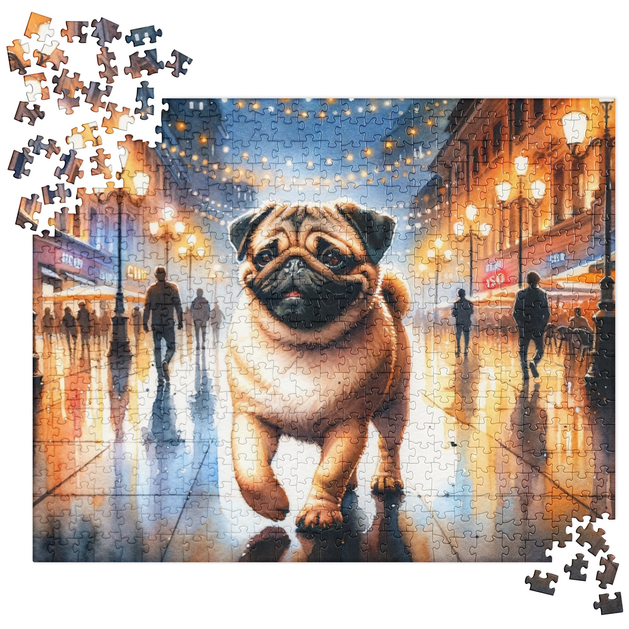 City Lights Companion Pug Jigsaw Puzzle - Etsy