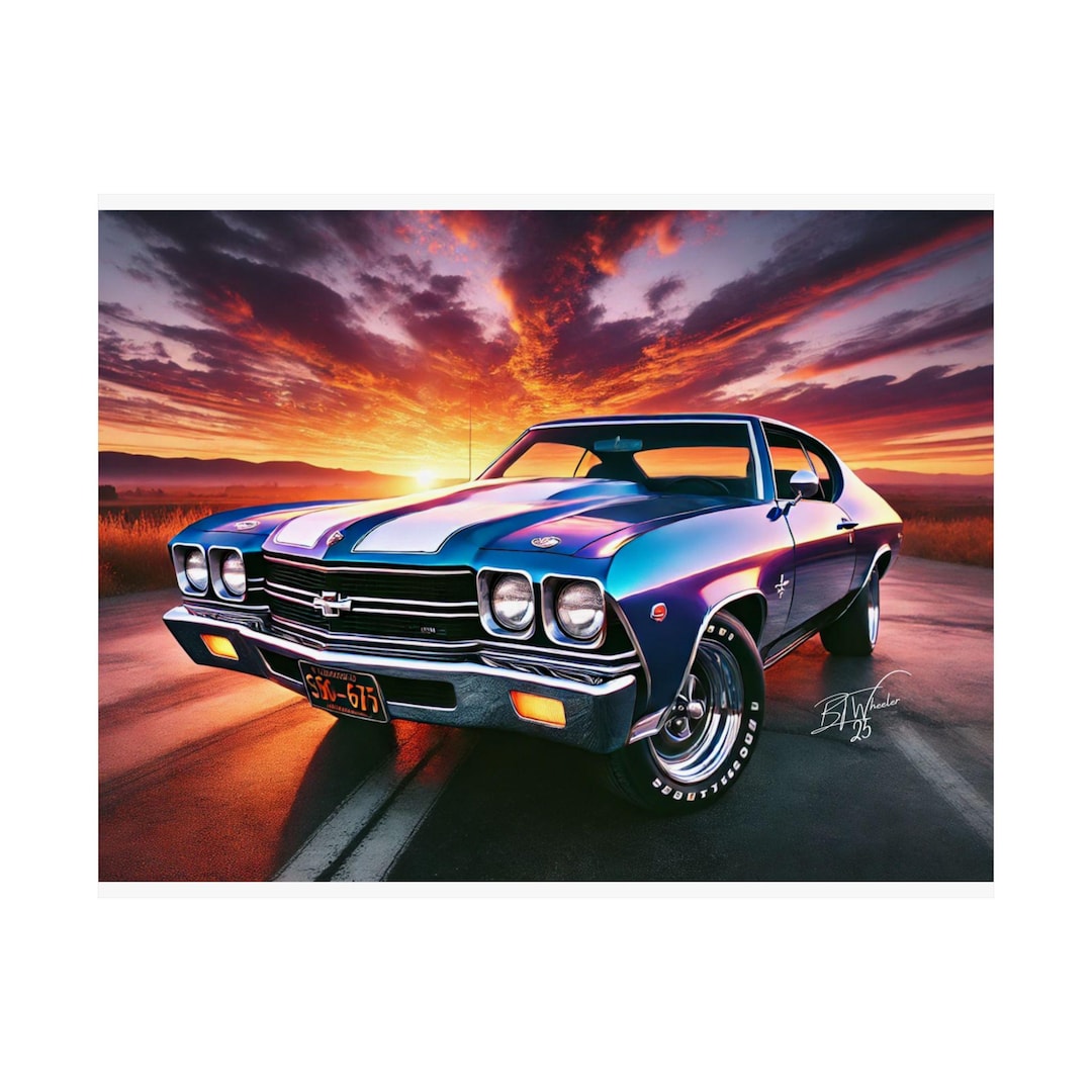 1969 Chevrolet Chevelle Muscle Car Satin Poster - Metallic Blue Sunset ...