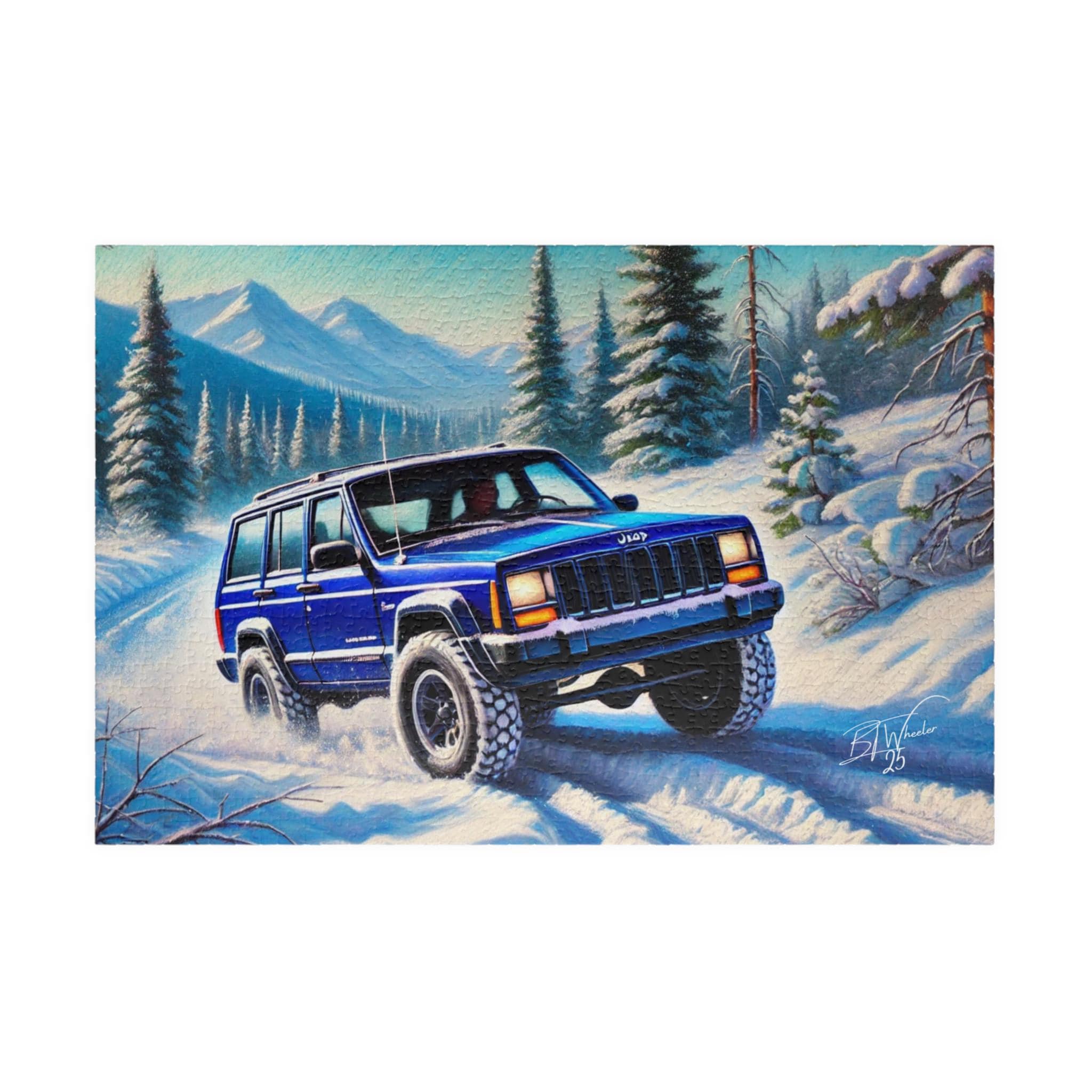 Deep Blue Jeep Cherokee XJ Winter Adventure Jigsaw Puzzle, Off-road ...