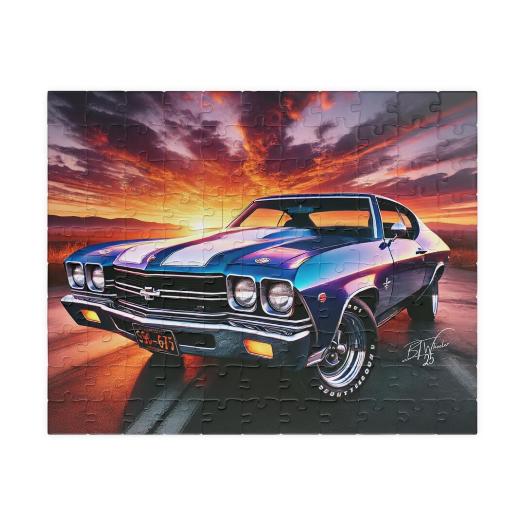 Jigsaw Puzzle, 1969 Chevrolet Chevelle Muscle Car Metallic Blue Sunset ...