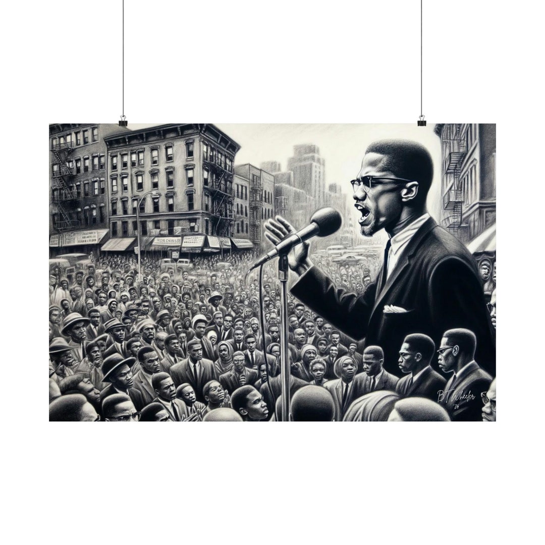 Echoes of Equality: Malcolm X at the Harlem Rally Matte Horizontal ...
