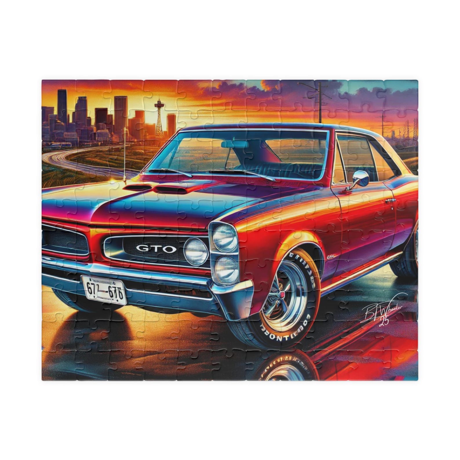 1965 Pontiac GTO Red Car With City Skyline, Classic Car Lover Gift ...