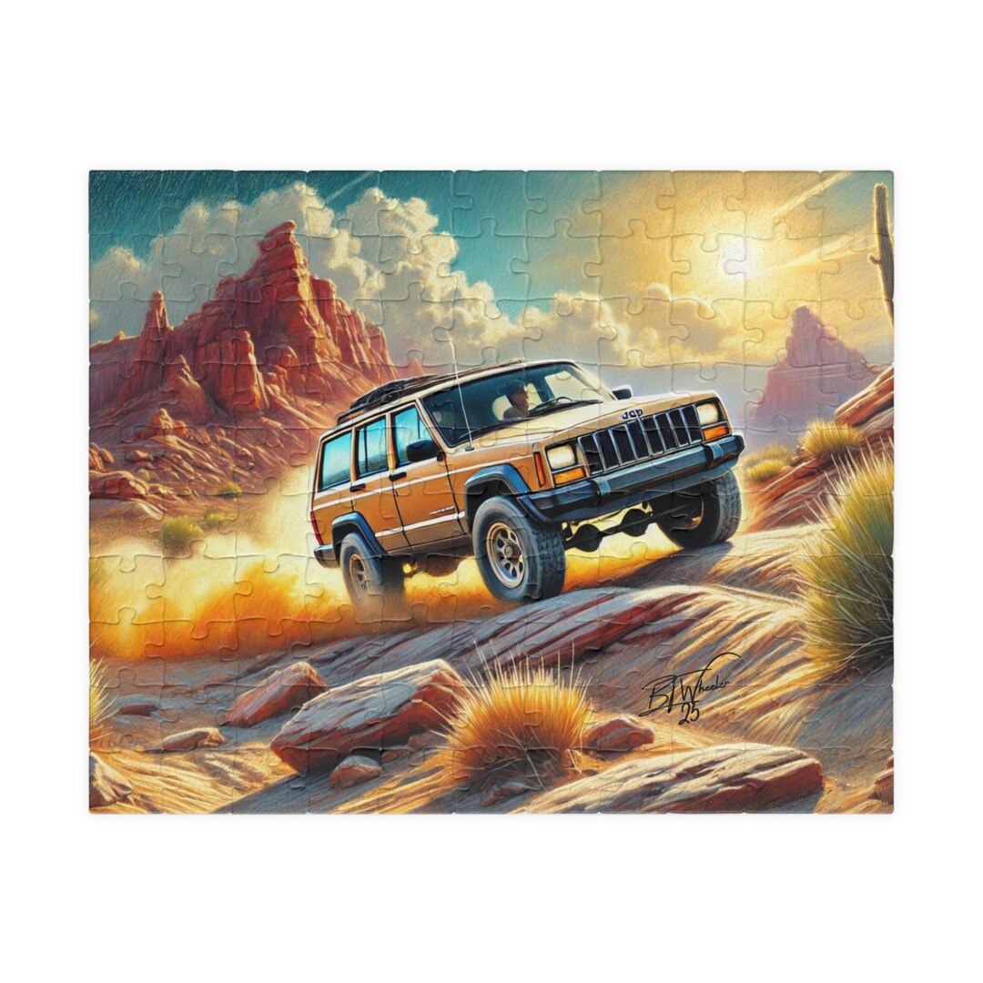 Desert Expedition - Pastel Jeep Cherokee XJ Navigating Desert Terrain ...