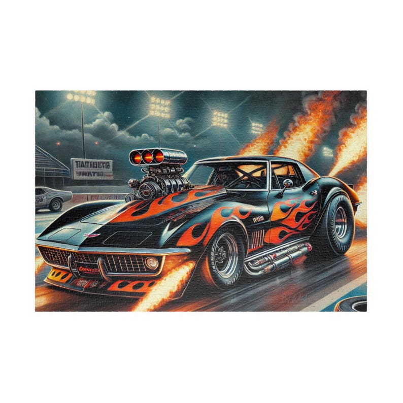 Puzzle, 1970 Chevrolet Corvette C3 Hotrod Drag Racing Scene, Flames ...