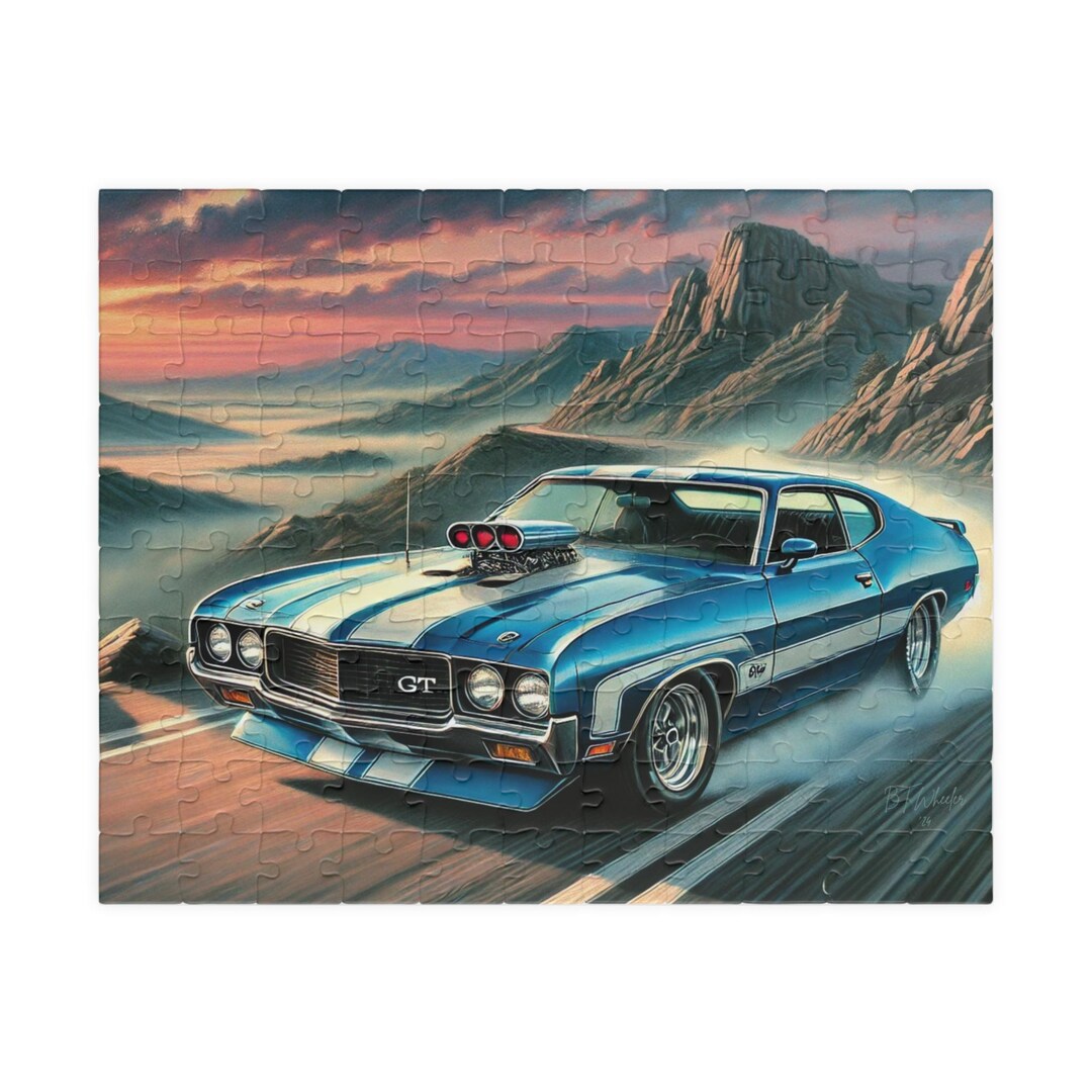 Jigsaw Puzzle - Metallic Blue 1970 Ford Torino GT Hotrod Artwork, 110 ...
