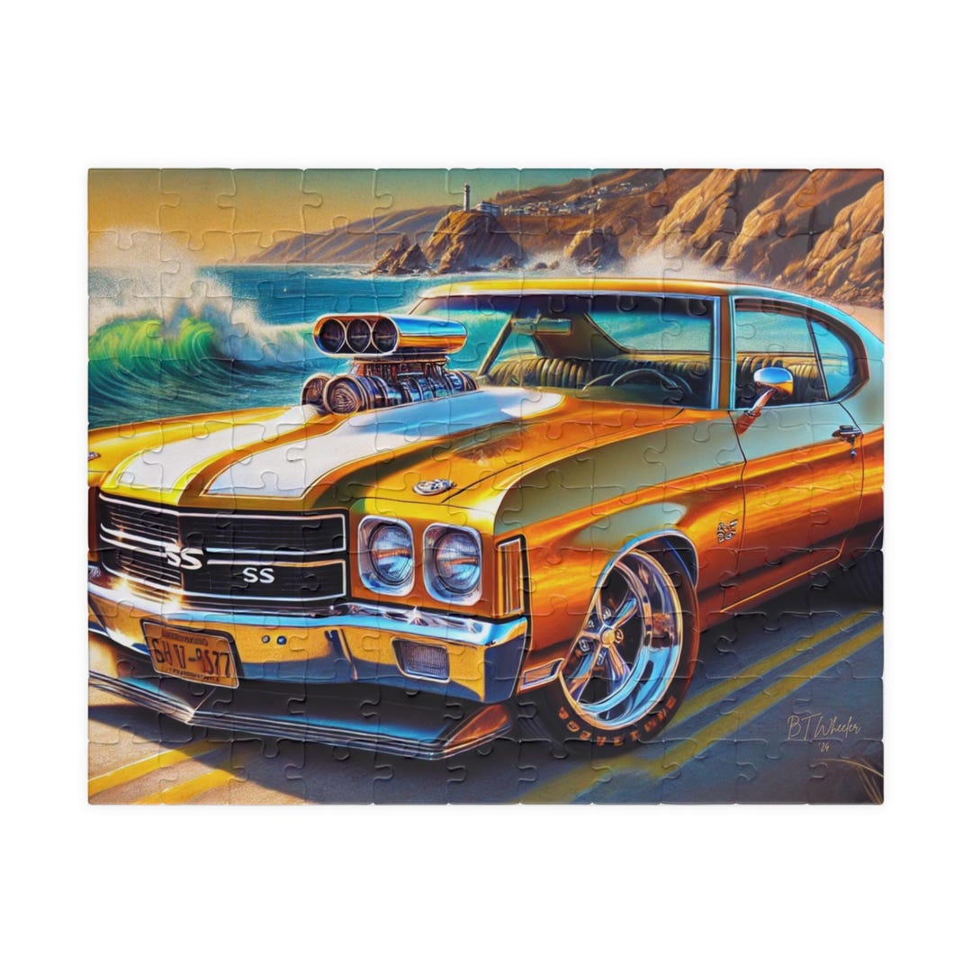 Jigsaw Puzzle, Gold 1972 Chevrolet Chevelle SS Hotrod, Coastal Road ...