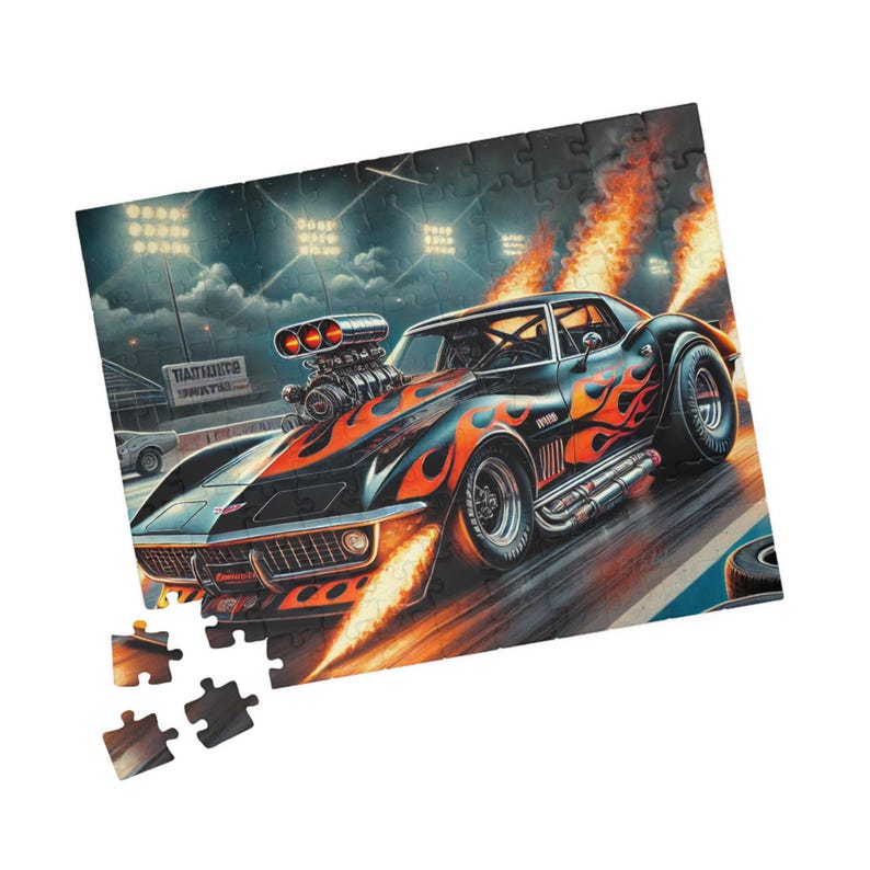 Puzzle, 1970 Chevrolet Corvette C3 Hotrod Drag Racing Scene, Flames ...