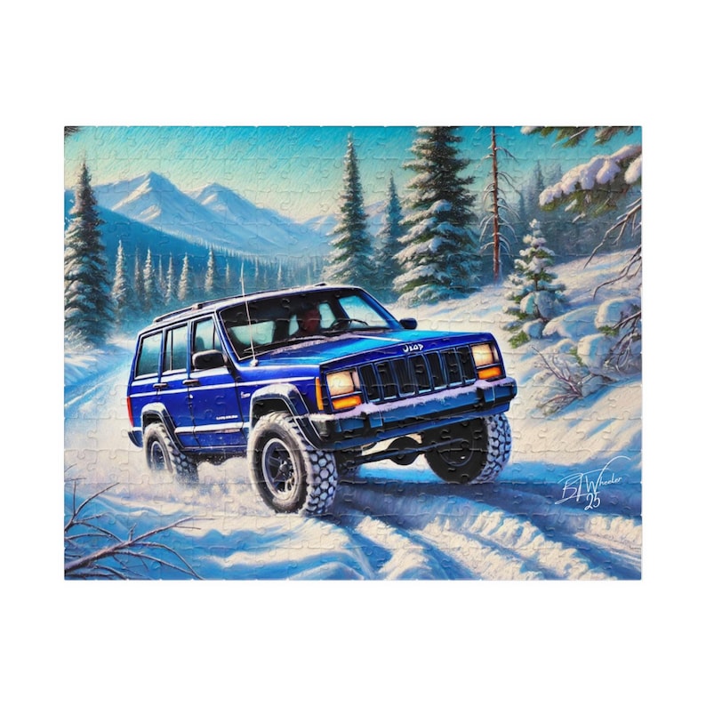 Deep Blue Jeep Cherokee XJ Winter Adventure Jigsaw Puzzle, Off-road ...