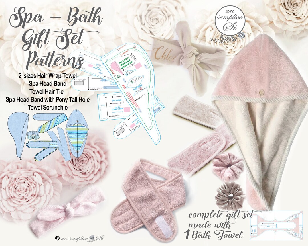 Spa Day Patterns, Towel Wrap Pattern , Scrunchie , Reversible Hair ...