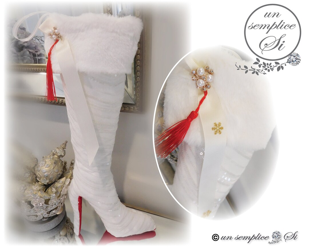 Stiletto Boot Stocking , Holiday Stocking , Christmas Boot , Fur ...