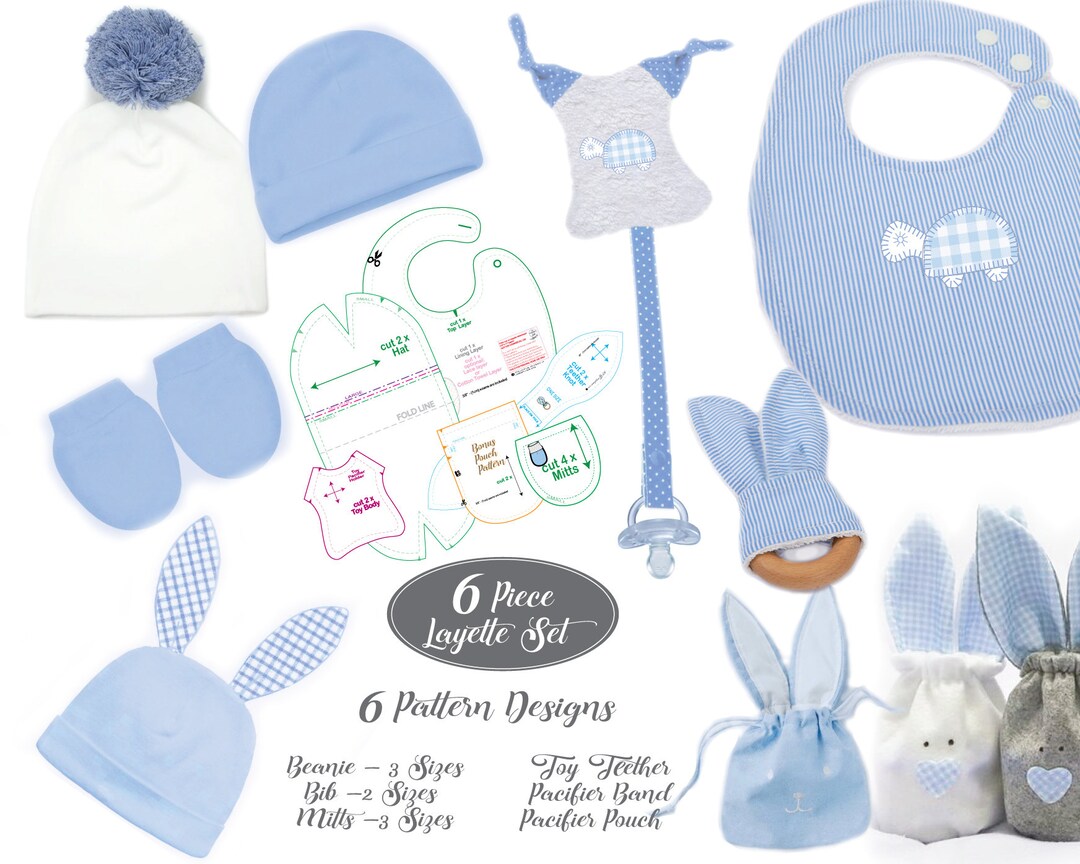 Baby Bundle - Digital Sewing Pattern, Bib, Beanie, Toy Teether ...