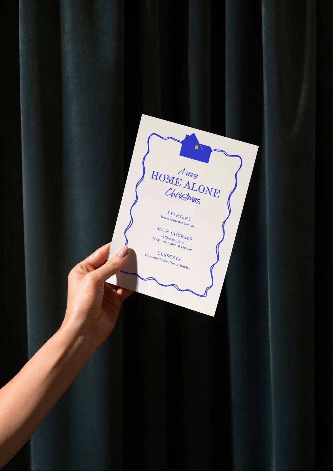 Home Alone Holiday Menu Blue White Theme Christmas Dinner Party Menu ...