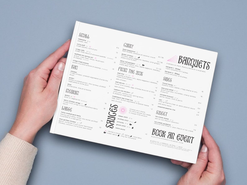 Chic Restaurant Menu Modern Asian Dim-sum Menu Dinner Party Menu Thai ...