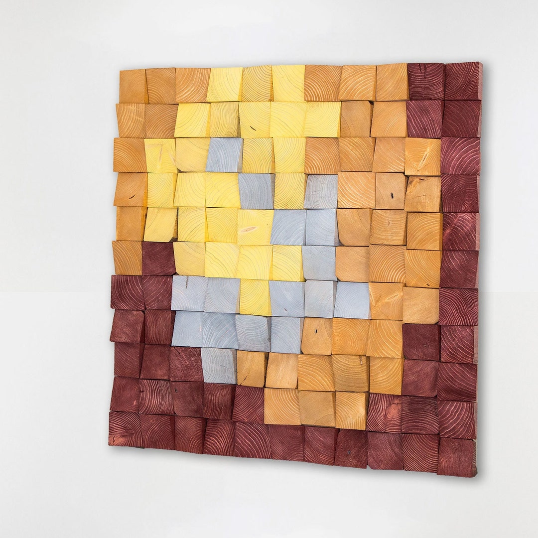 3D Geometric Wood Wall Decor, Colorful Wood Wall Sculpture, Wood Blocks ...