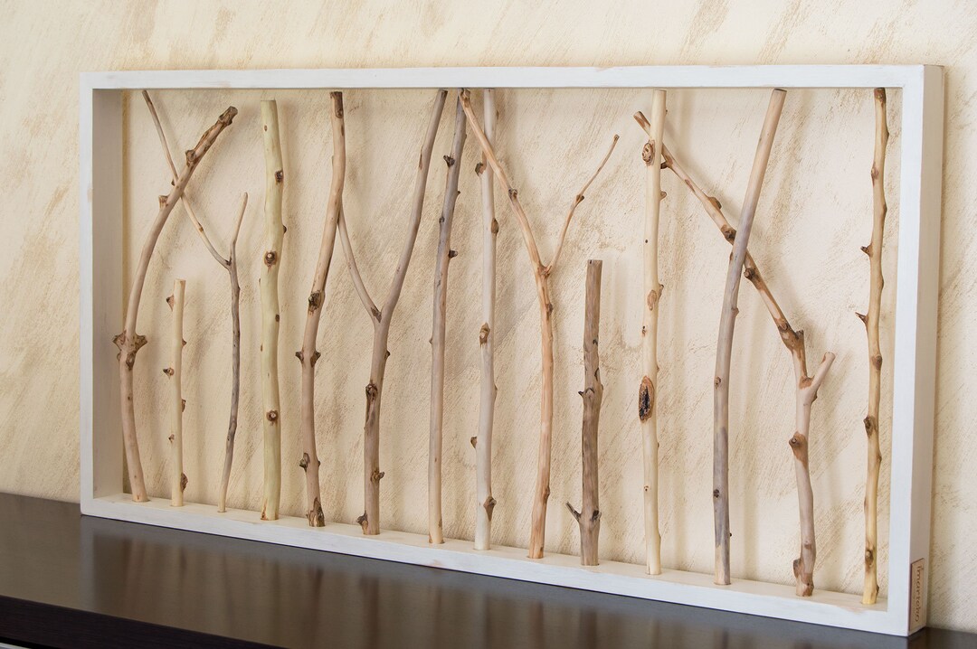 Tree Branches Wall Art for Rustic Cottage Decor, Wall Art Framed With White Branches, Wall ...