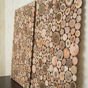 Rustic Wood Slice Wall Art: Two Panel Log Sculpture, Handmade in Spain ...