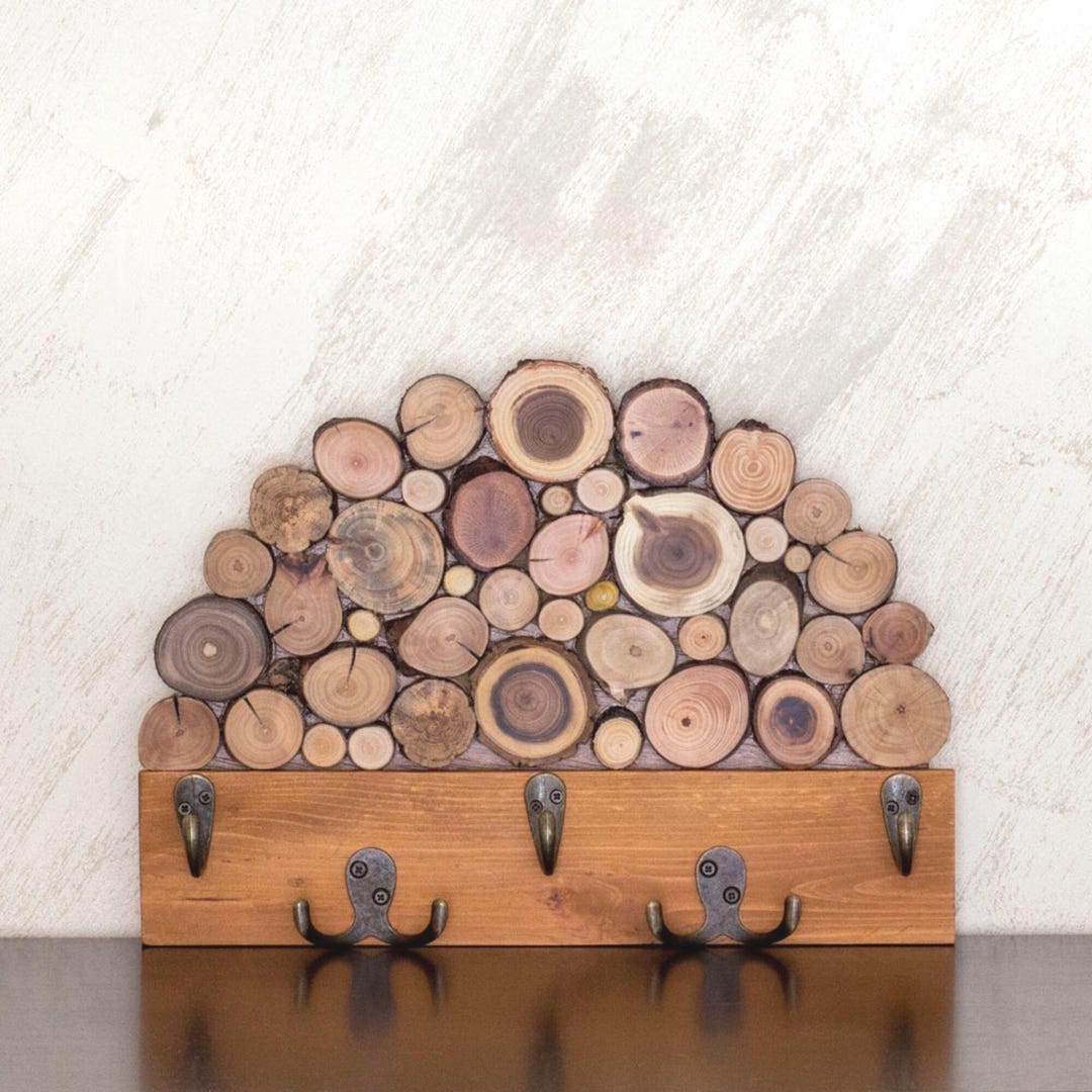 Reclaimed Wood Key Holder With Hooks: Rustic Wall Art Coat Rack - Etsy