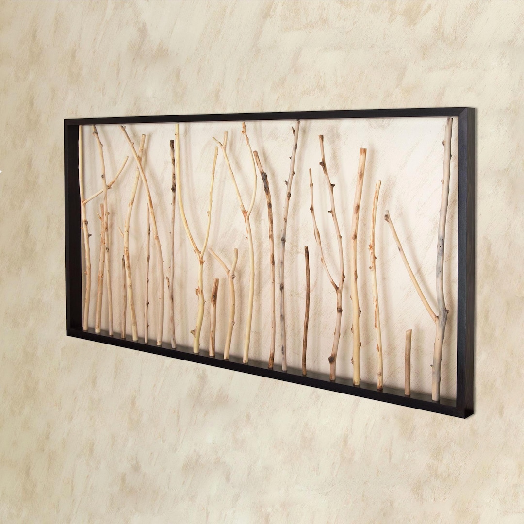 Framed Branches Wall Art – Natural Wood Wall Sculpture With Organic ...