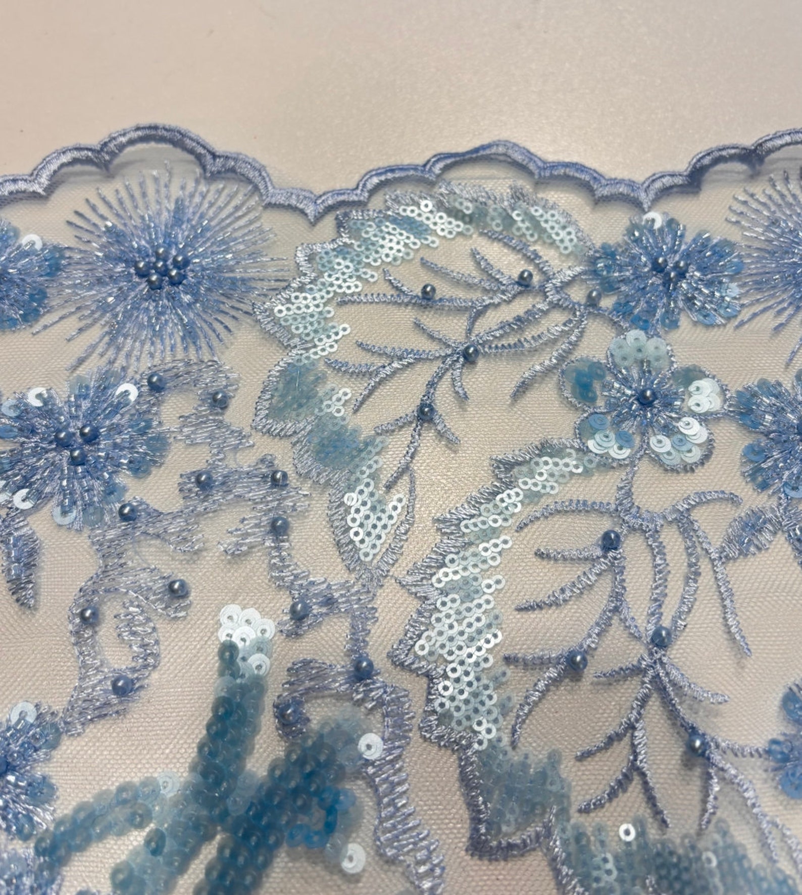 Blue, Light Blue Embroidered Lace Sequin Fabric, French Lace Fabric ...