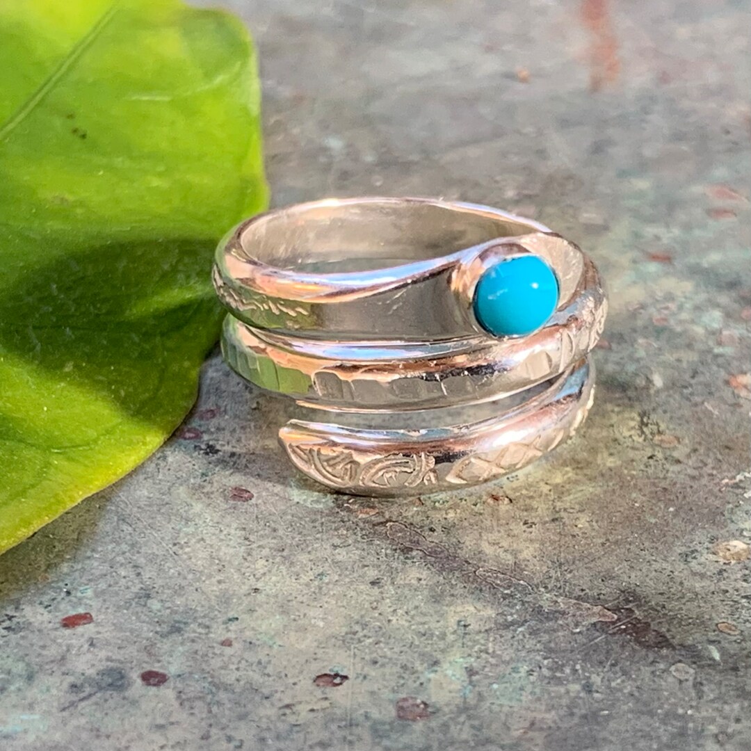 Silver Snake Constrictor Ring Handmade With Natural Gemstones / Artisan ...
