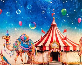 EOB 31"x44" A Night at the Circus Animals on Black by Michael Miller ...