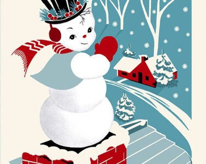 NEW! Panel - Winter in Snowtown Snowman by Henry Glass - Retro Vintage ...