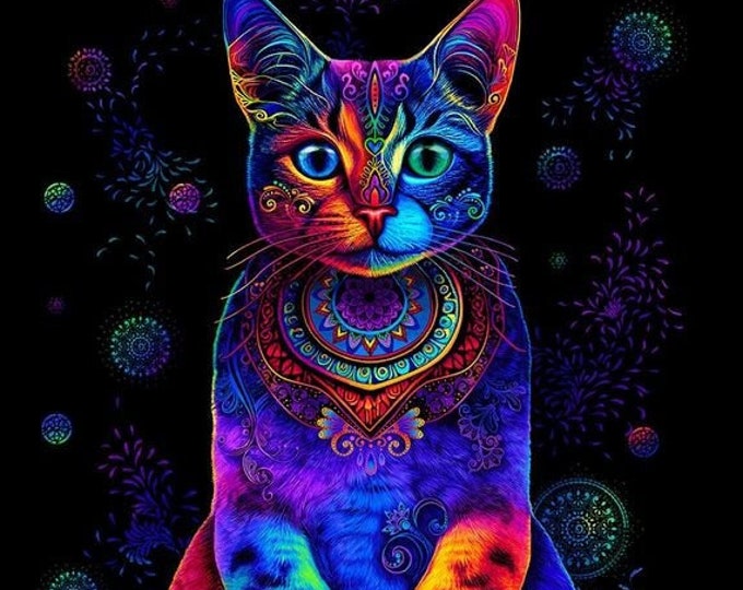 Panel - Wildcats Rainbow Cat by Timeless Treasures - Colorful Cat Kitty ...