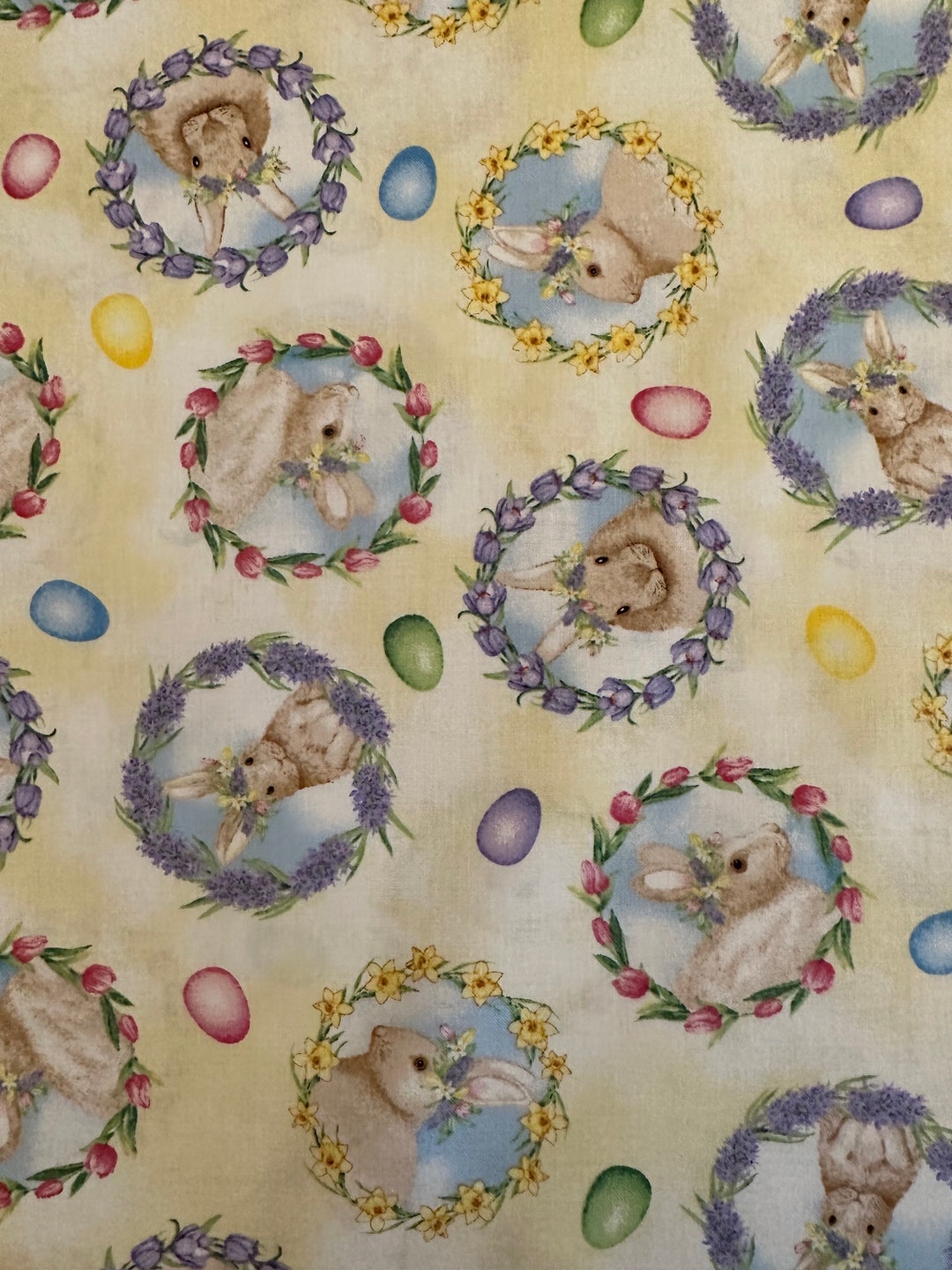 Half Yard - Hoppy Hunting Easter Bunnies on Yellow by Henry Glass ...