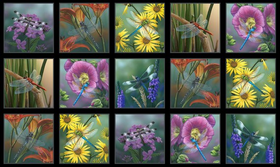 NEW Panel Dragonfly Magic Blocks on Black by - Etsy