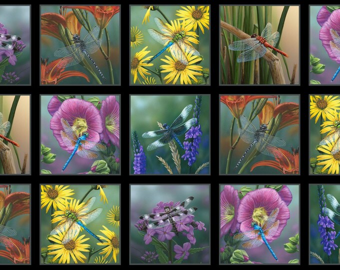 NEW Panel Dragonfly Magic Blocks on Black by - Etsy