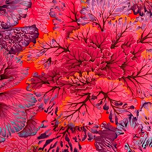 Half Yard Philip Jacobs Curly Kale PJ120 in Red by Freespirit Floral ...